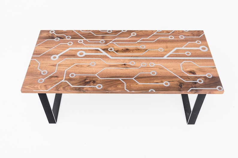 Resin Circuit Board Coffee Table, Hardwood With Metal Legs - Etsy