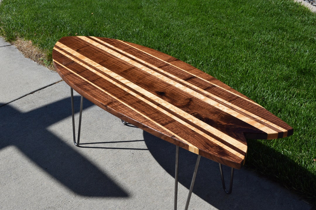 Hardwood Fishtail Surfboard Coffee Table Black Walnut and Maple - Etsy