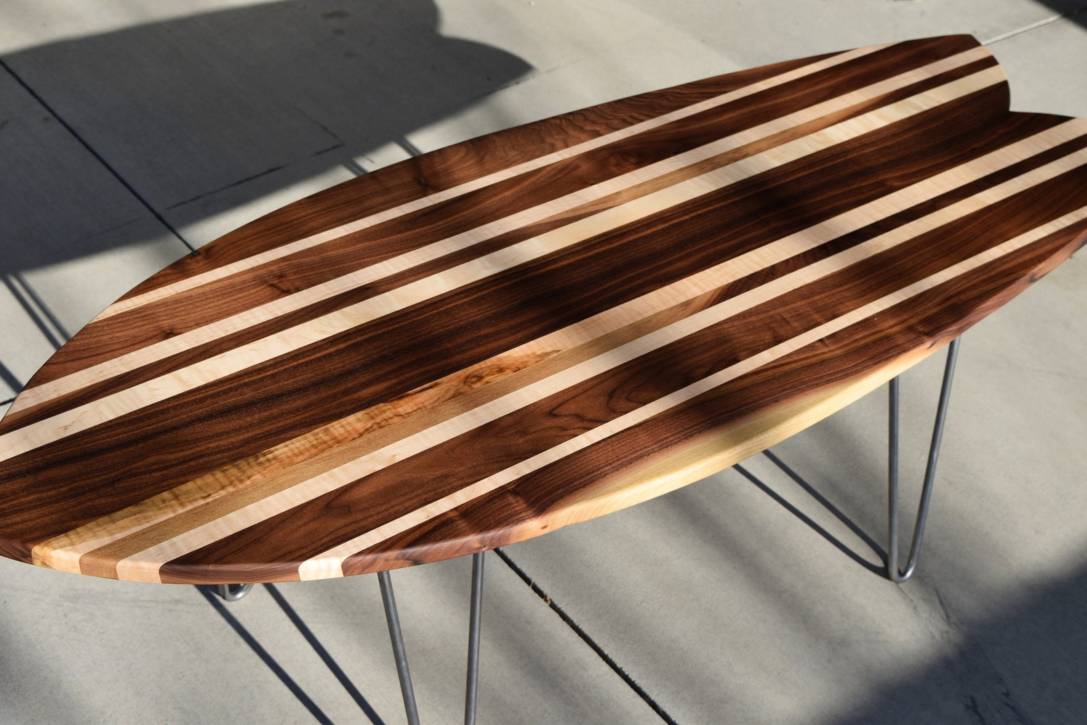 Hardwood Surfboard Coffee Table With Hairpin Legs Fishtail Multiple ...