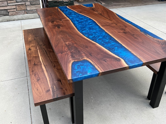 Black Walnut and Resin River Dining Table - Etsy