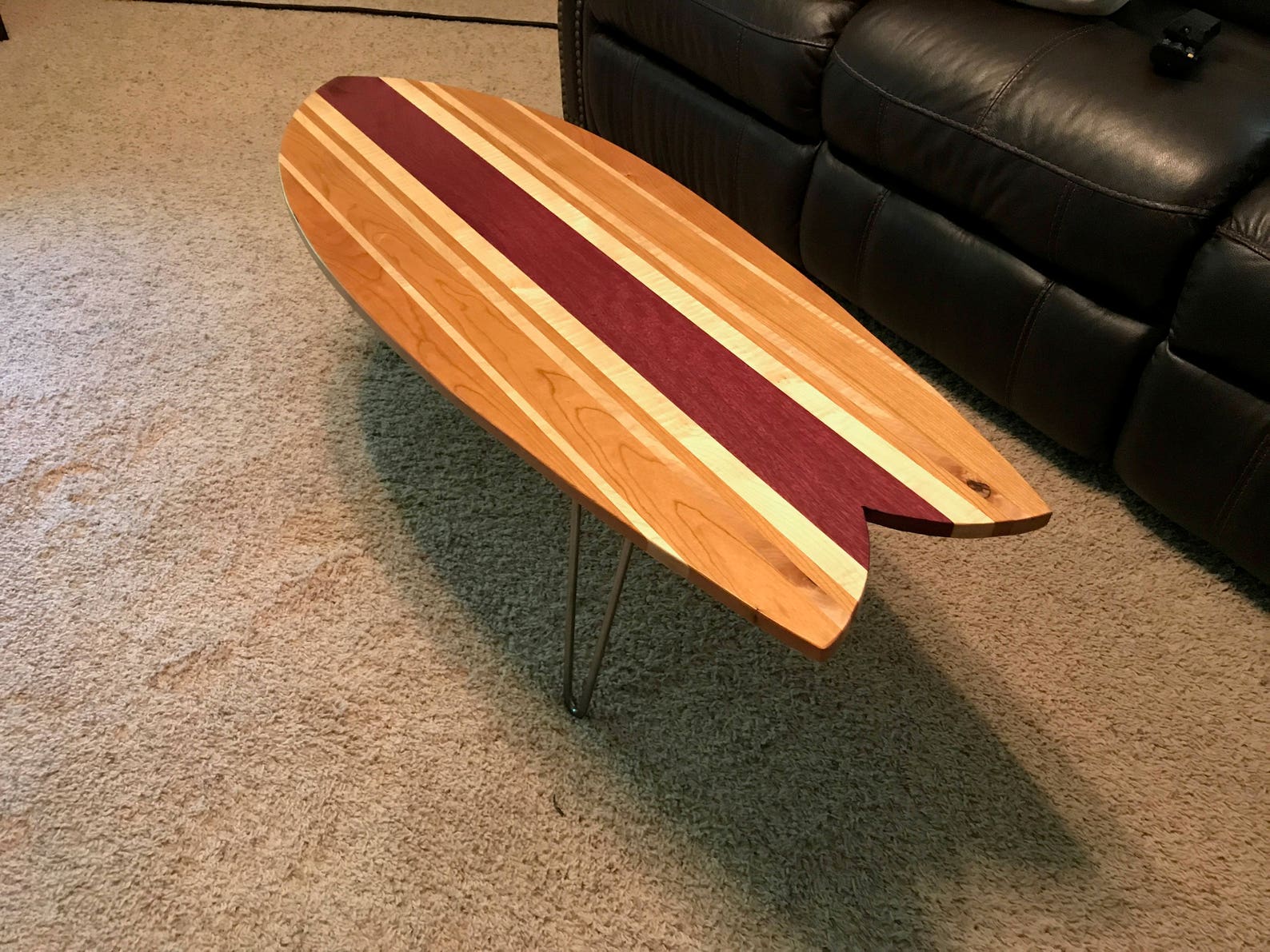 Hardwood Surfboard Coffee Table With Hairpin Legs Fishtail Multiple ...