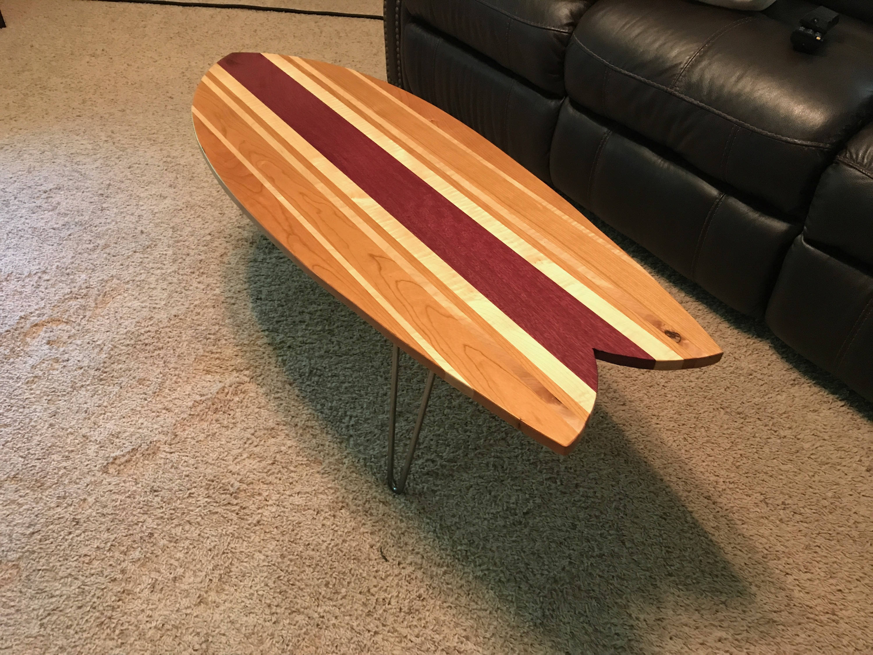 Hardwood Surfboard Coffee Table With Hairpin Legs Fishtail Multiple ...