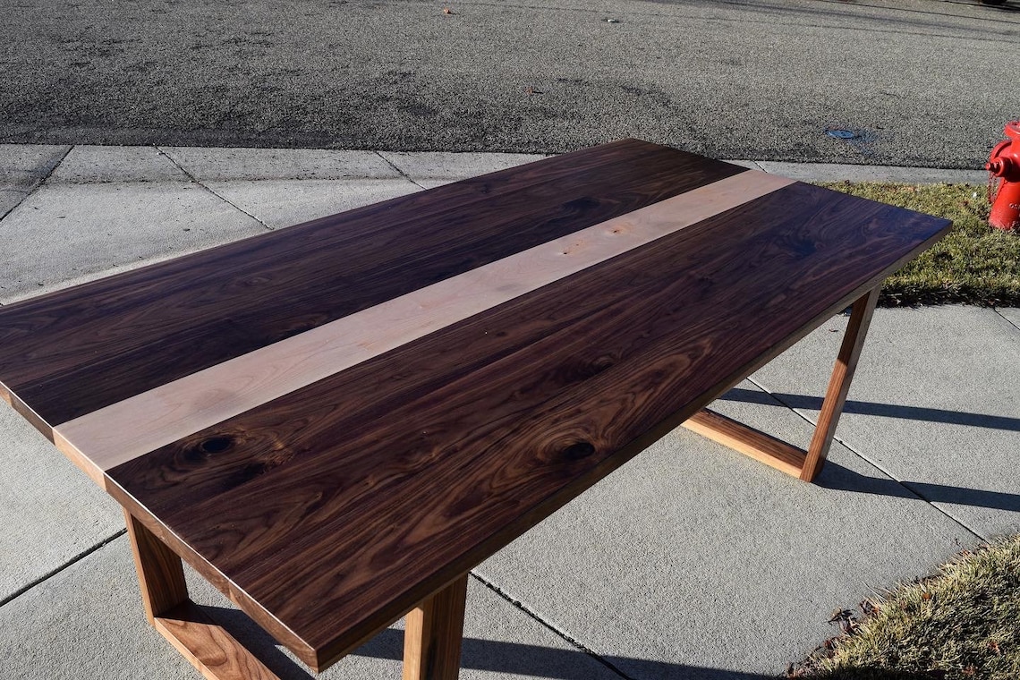 Black Walnut and Maple Dining Table With Matching Wood Legs - Etsy