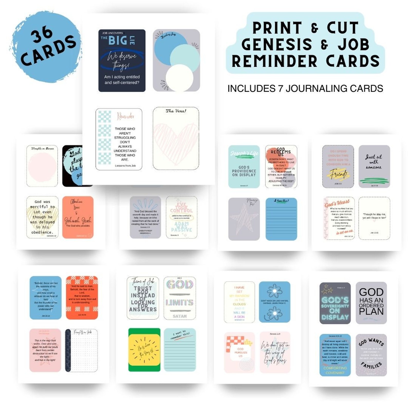Bible in a Year Overview Reminder Cards Genesis Job Scripture Cards ...