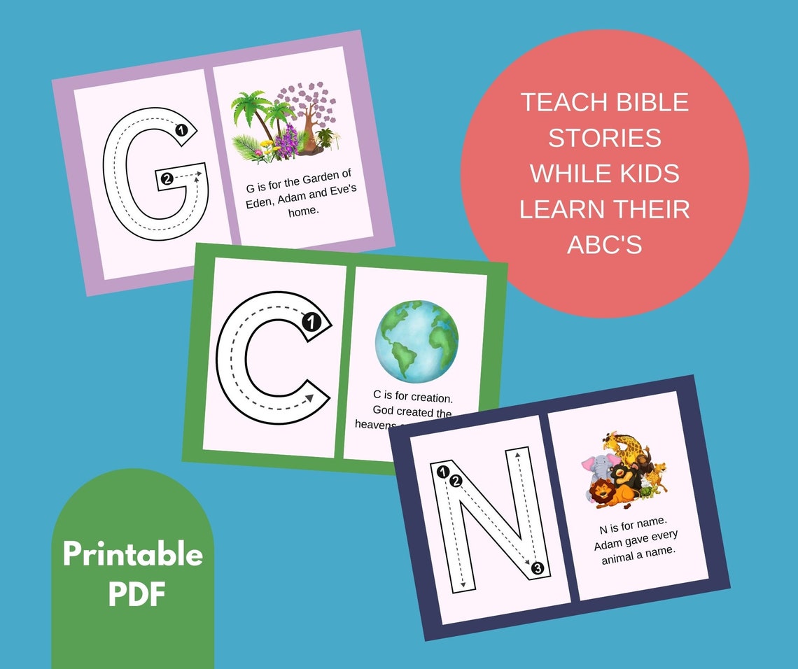 ABC Flashcards About Creation Traceable ABC Cards Bible - Etsy