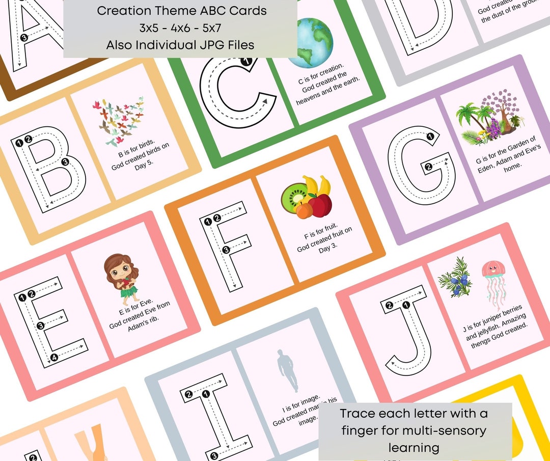 ABC Flashcards About Creation, Traceable ABC Cards, Bible Themed ...