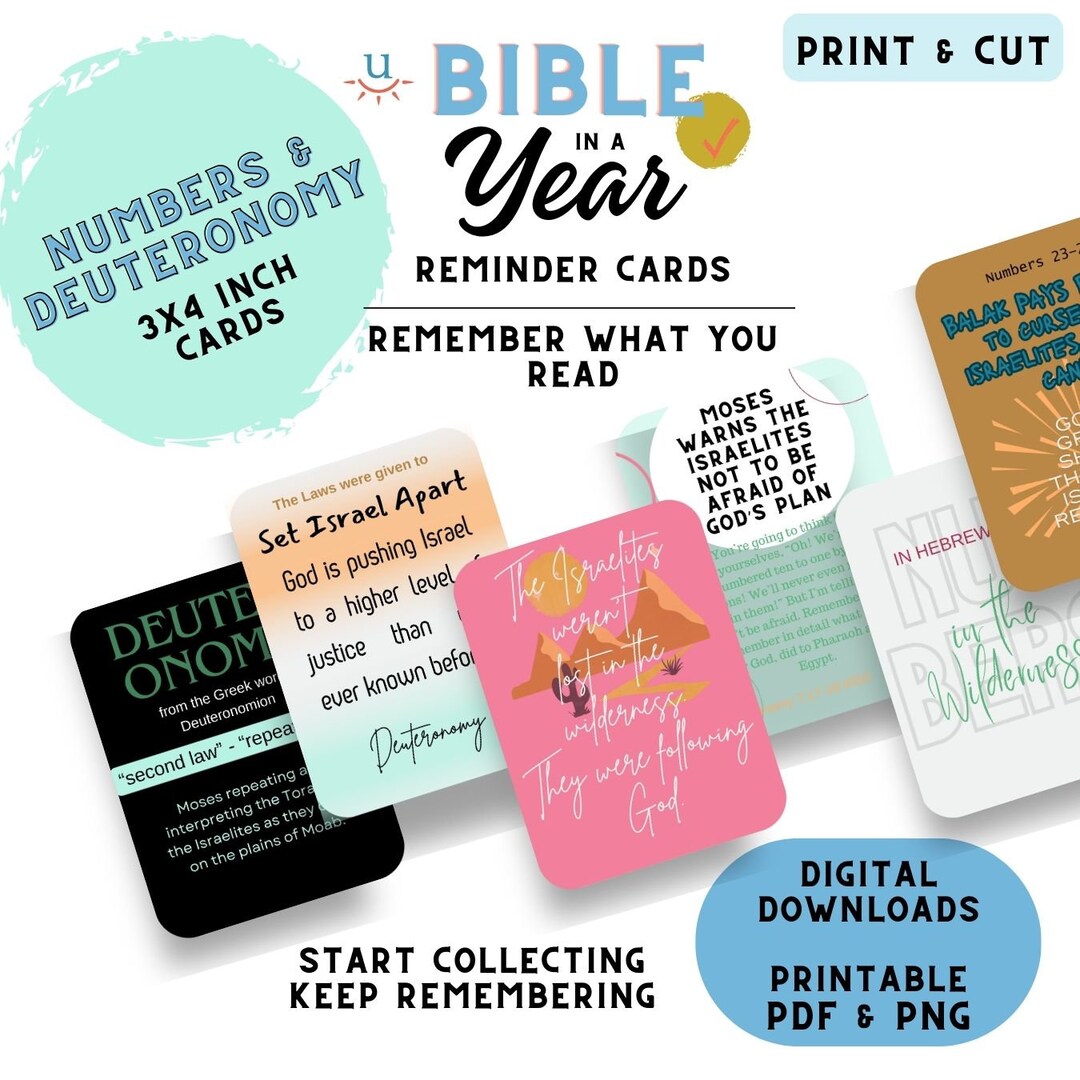 Bible in a Year Reminder Cards: Numbers & Deuteronomy (digital Download ...