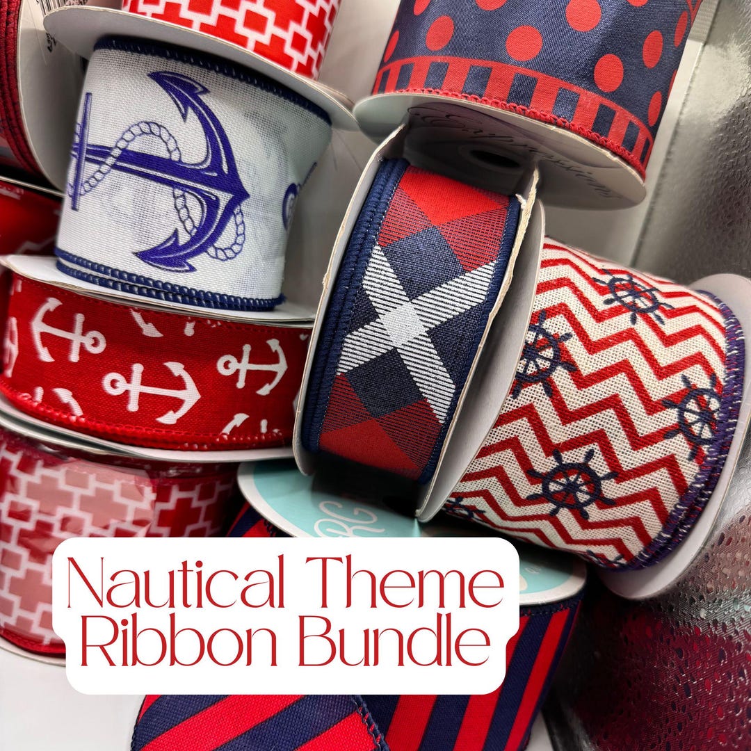 Nautical Theme Ribbon Bundle Red White Blue Ribbons Anchor Theme Wreath ...