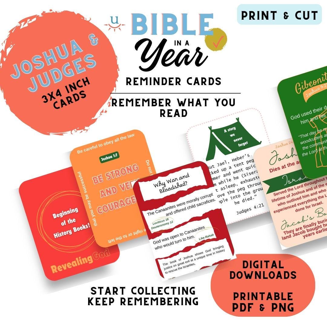 Bible in a Year Study Reminder Cards With Verses, Joshua Judges Bible ...