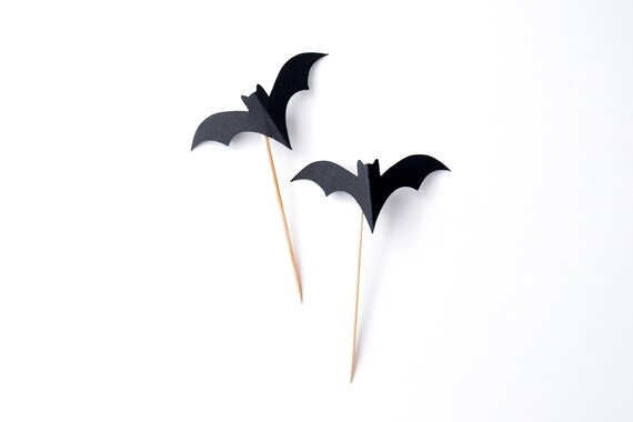 12 Bat Cupcake Toppers Flags Food Labels Favor Party Pick | Etsy