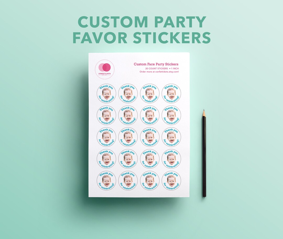 Custom Face Party Favor Stickers - 1-inch | Upload Your Photo Face ...