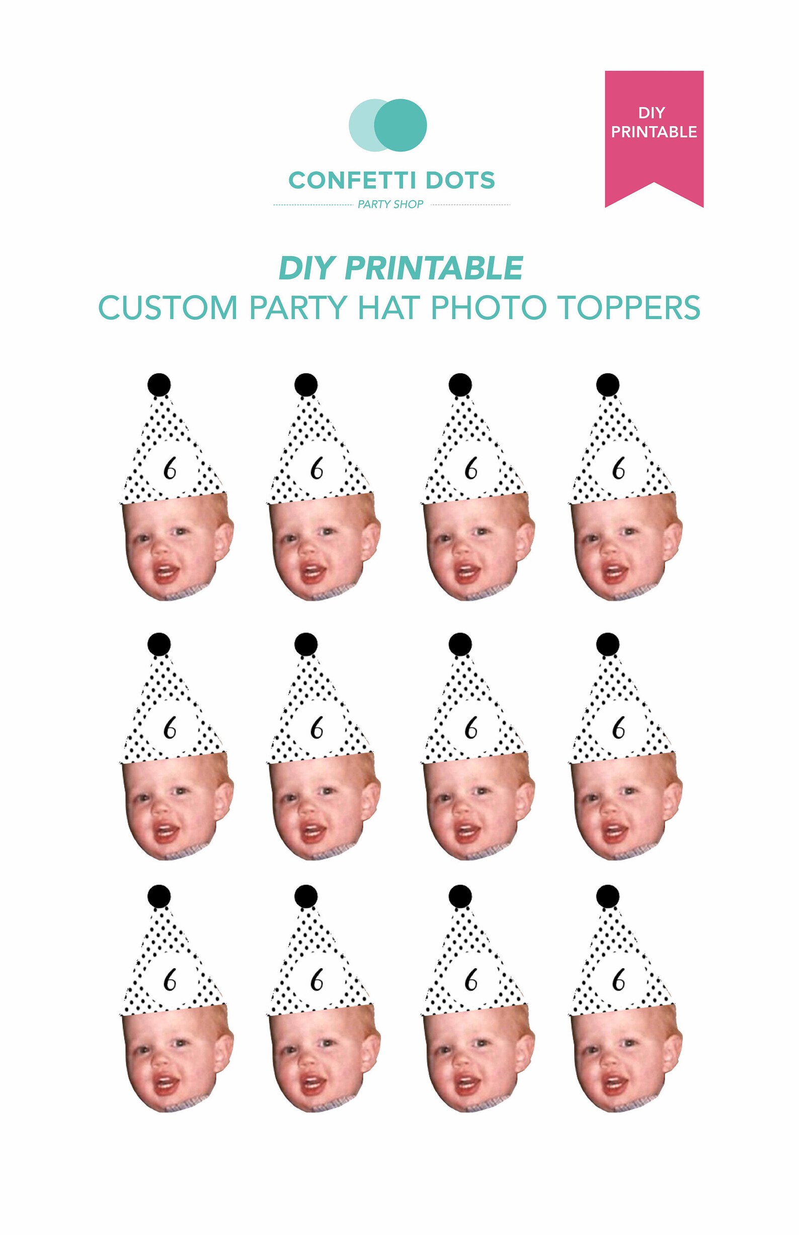 DIY Printable Party Hat Photo Cupcake Toppers 30th Birthday - Etsy