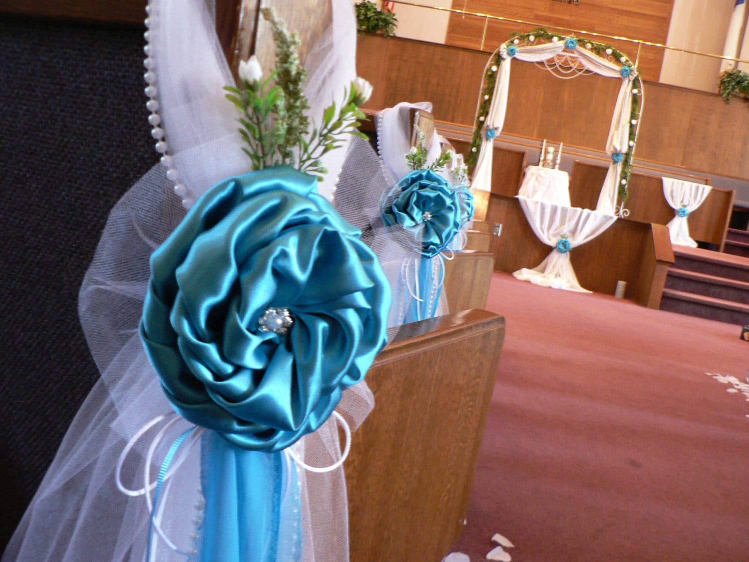 Turquoise Pew Bows, Chair Bows, Elegant Wedding Bows Church Aisle ...