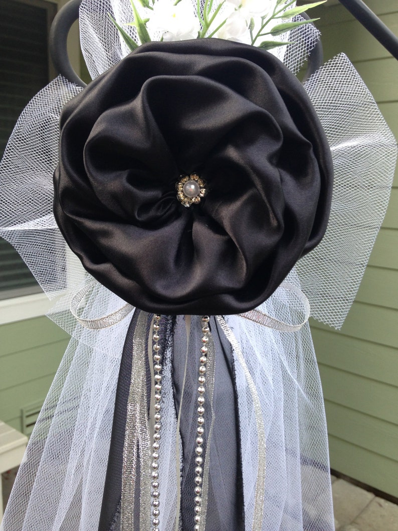 Set of 6 Black and While Pew Bows, Satin, Black Pew Bows, Black Wedding ...
