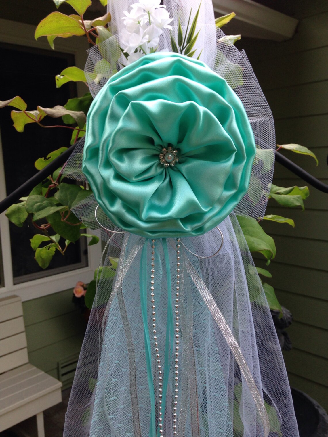 Aqua Blue Silver Pew Bows Chair Bows Elegant Wedding Bows | Etsy