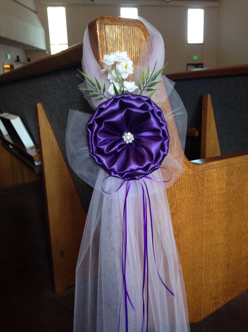 Dark Purple Elegant Wedding Pew Bows Chair Bows Pew Church Aisle Arch ...