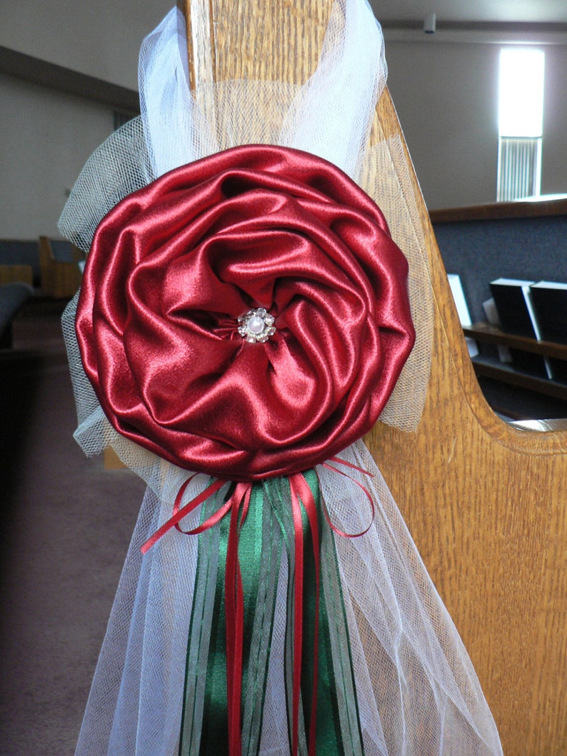 Royal Red Pew Bows, Chair Bows, Green Wedding Church Aisle Decorations ...