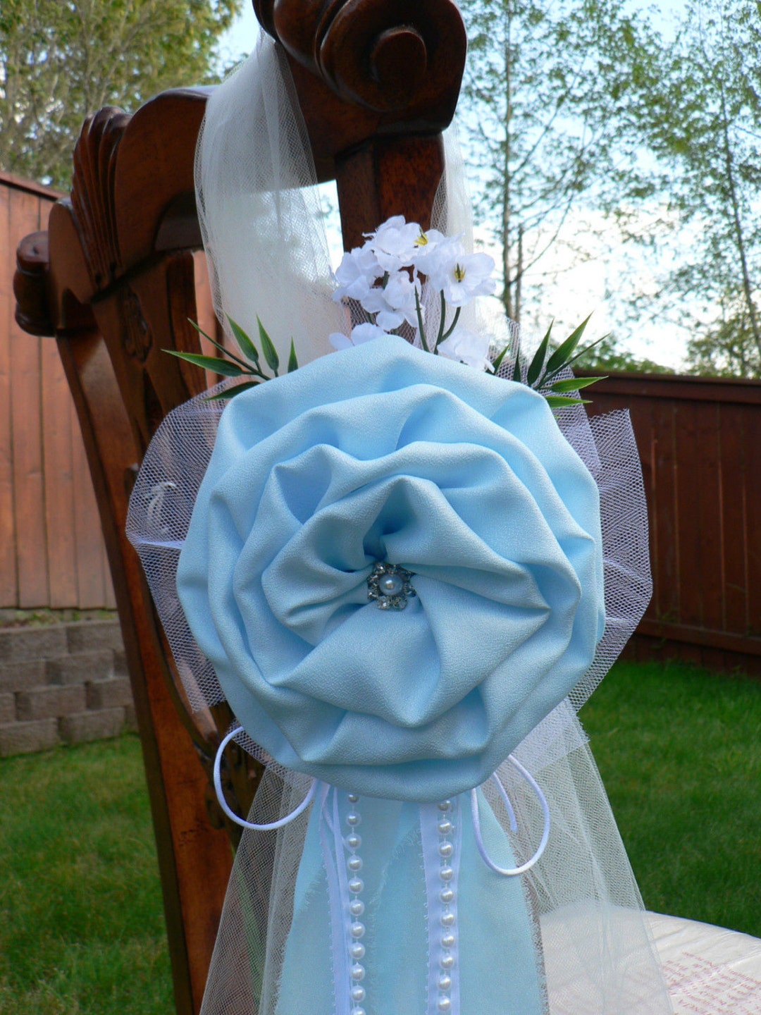 Set of 6 Light Blue Pew Bows, Chair Bows, Elegant Wedding Bows Church ...