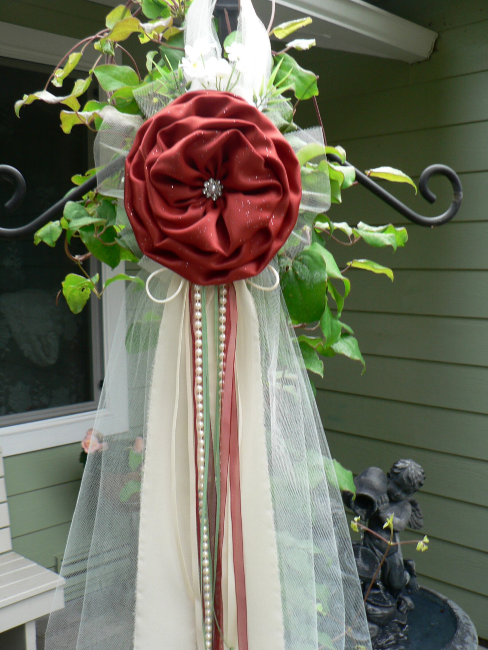 Aurora Red Satin and Tulle Gems Peony Elegant Wedding Bows Pew - Etsy