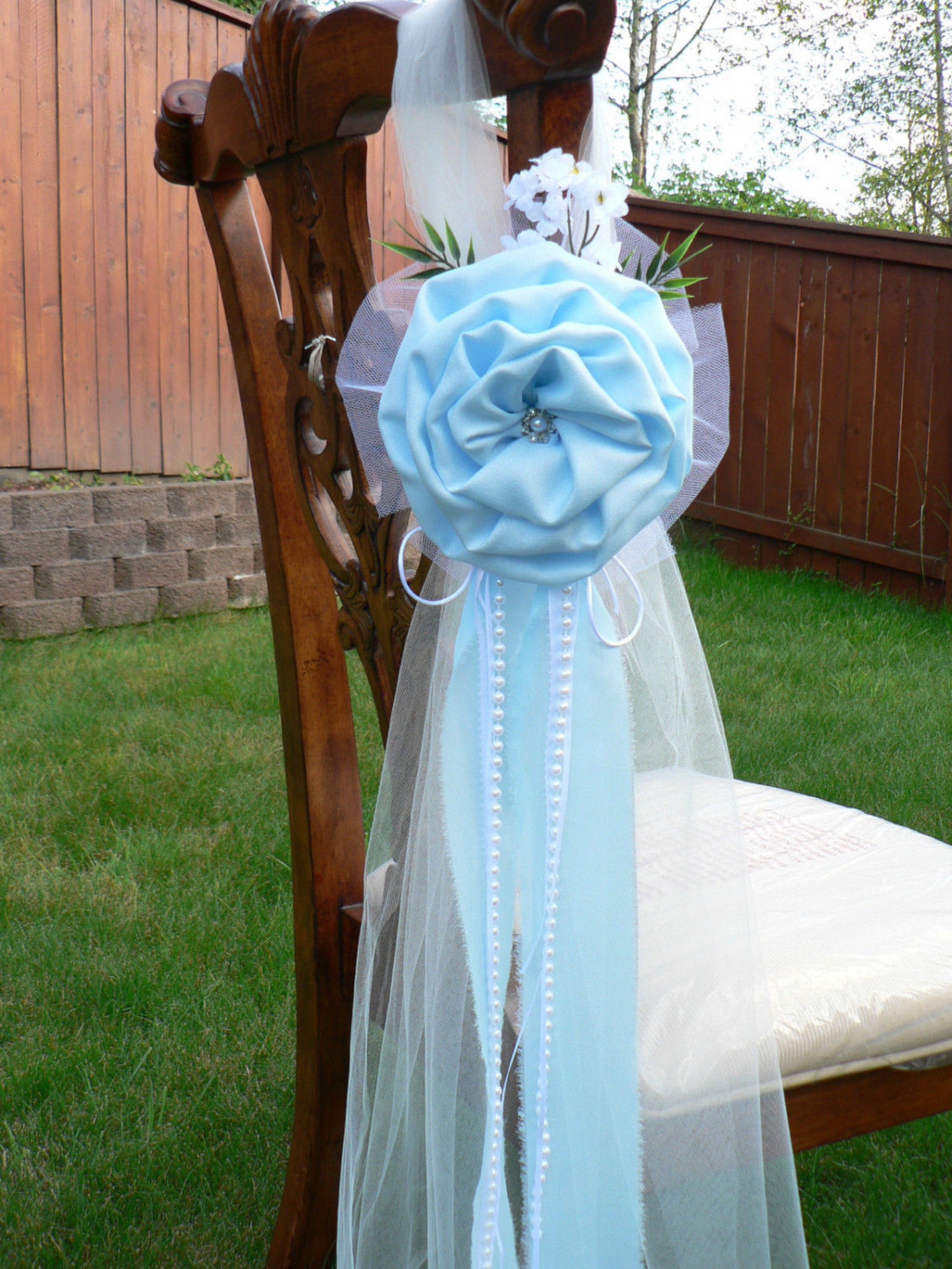 Set of 6 Light Blue Pew Bows, Chair Bows, Elegant Wedding Bows Church ...