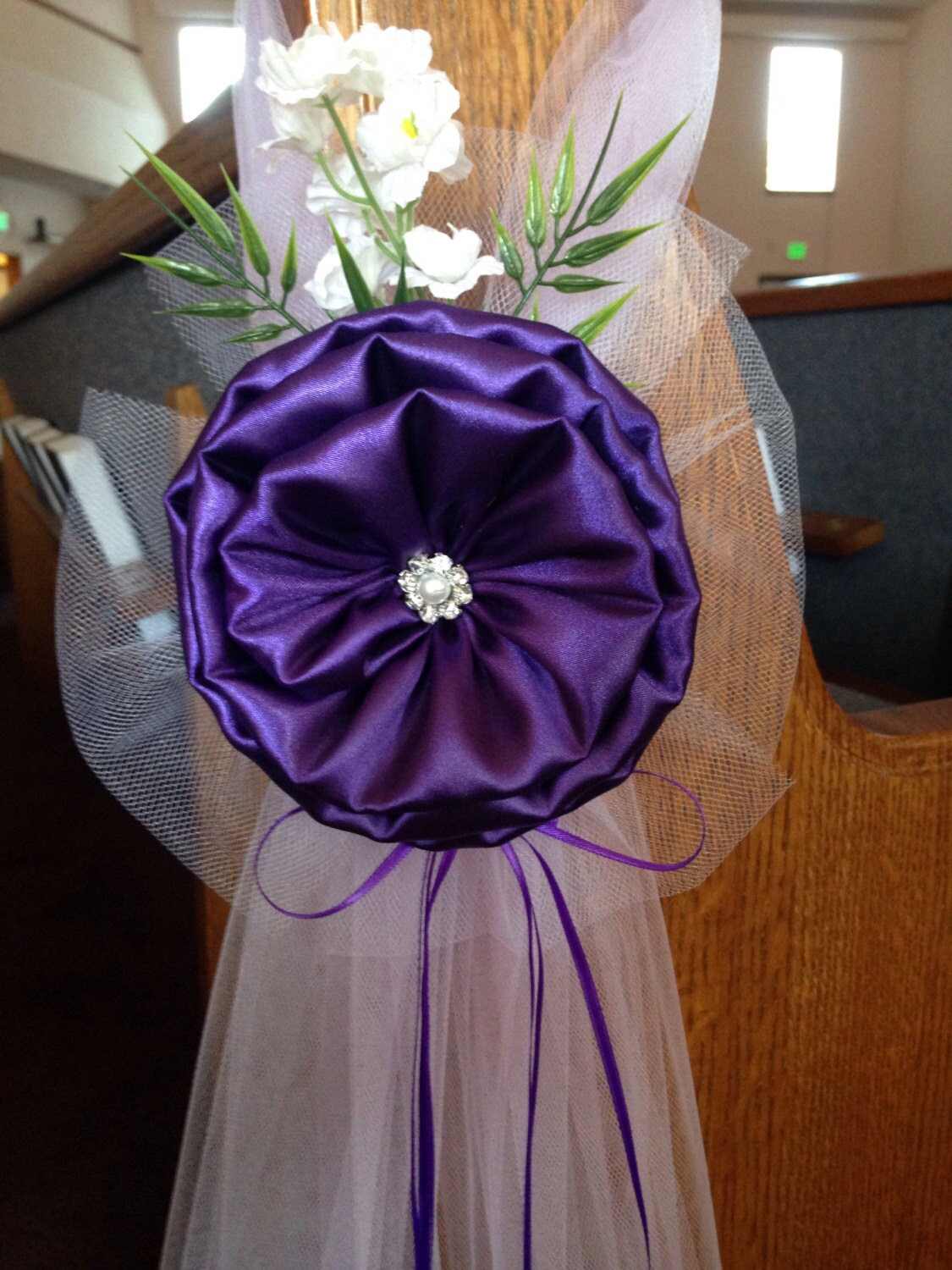 Dark Purple Elegant Wedding Pew Bows Chair Bows Pew Church Aisle Arch ...