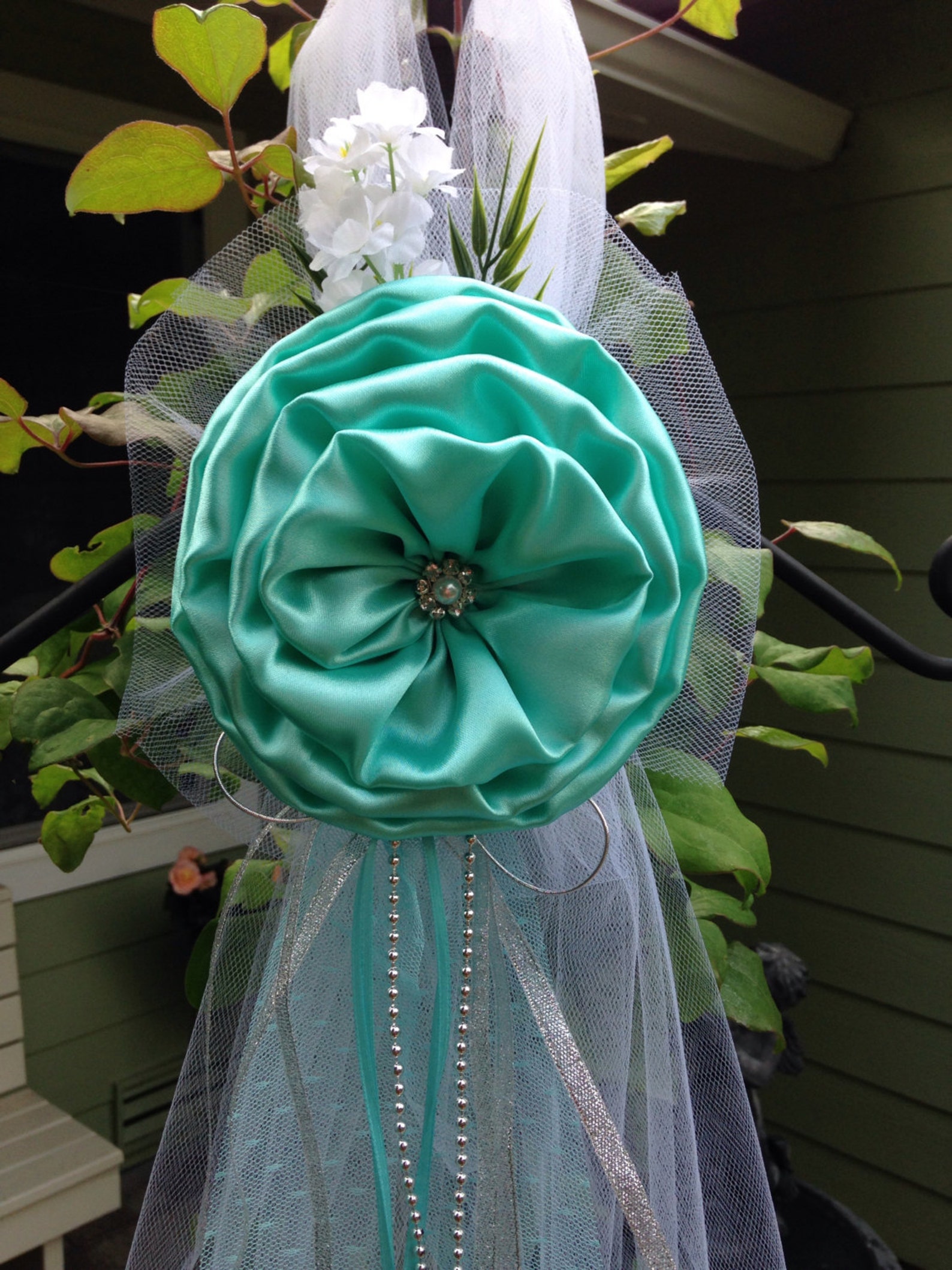 Aqua Blue Silver Pew Bows Chair Bows Elegant Wedding Bows | Etsy