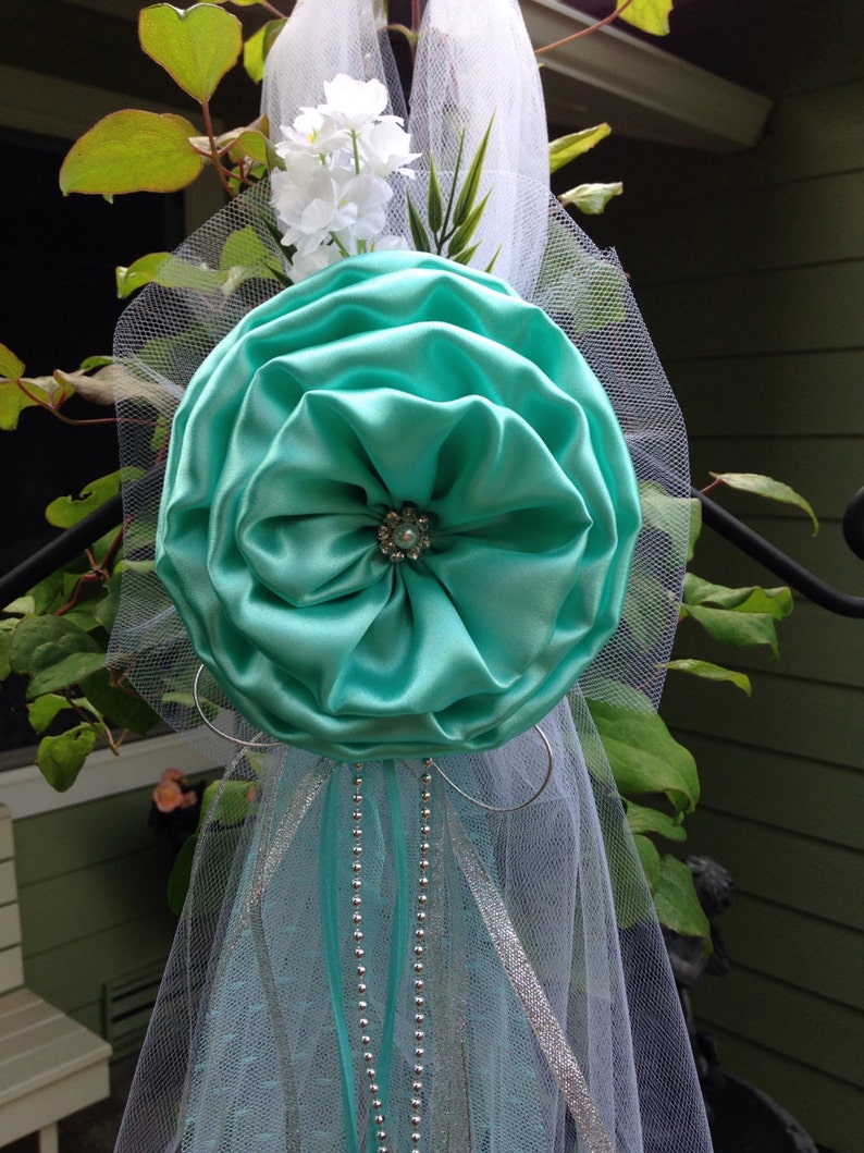 Aqua Blue Silver Pew Bows Chair Bows Elegant Wedding Bows | Etsy