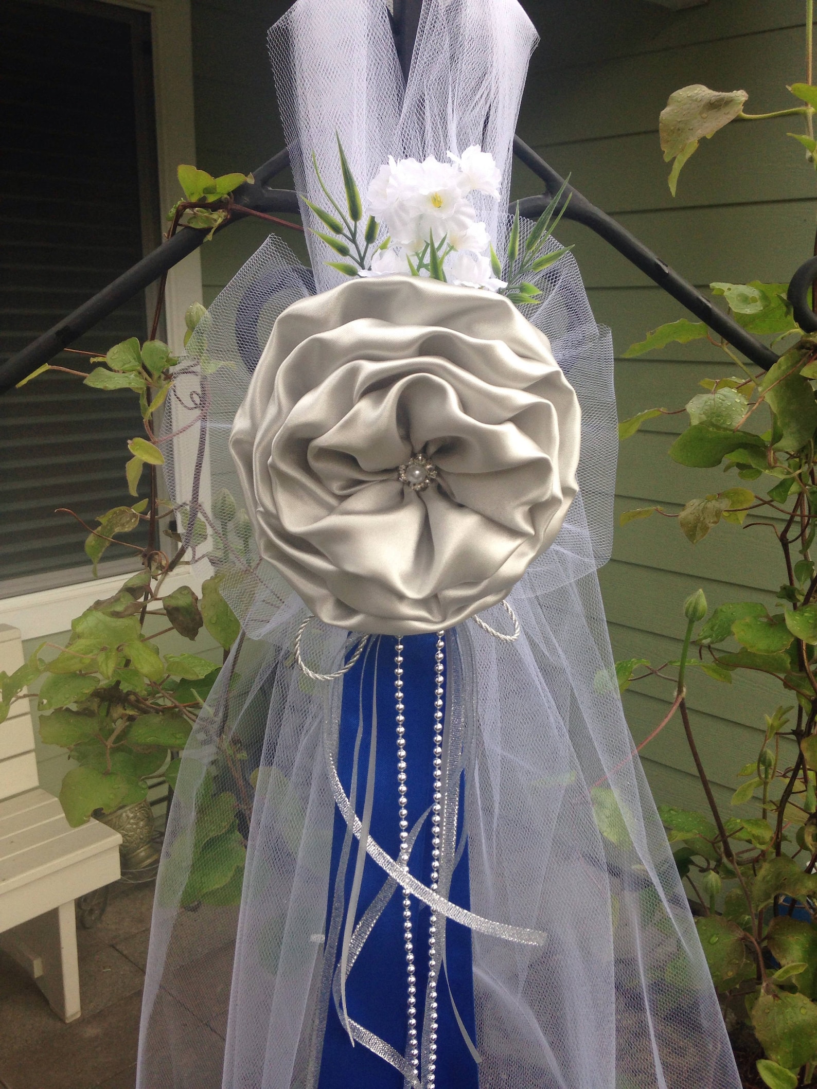 Silver Royal Blue Wedding Decor Set of 6 Pew Bow Chair Bows Silver ...