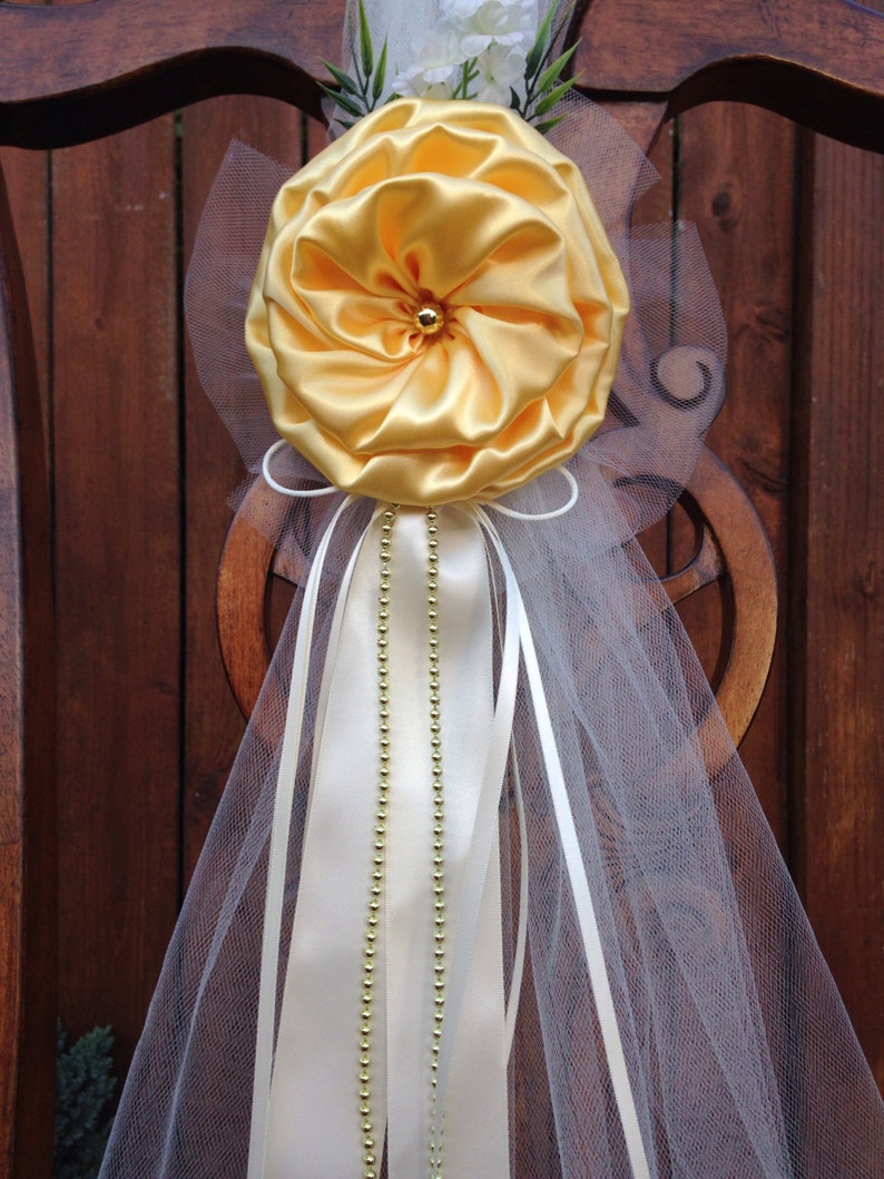 Set of 6 Yellow Ivory Gold Pew Bows Chair Bows Elegant - Etsy