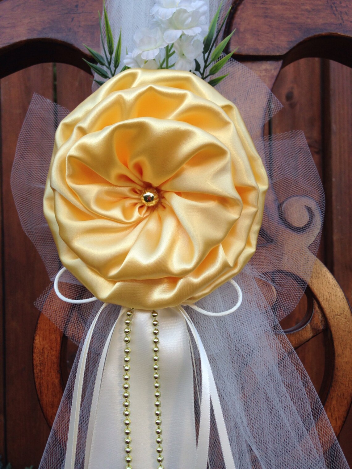 Set of 6 Yellow Ivory Gold Pew Bows Chair Bows Elegant - Etsy