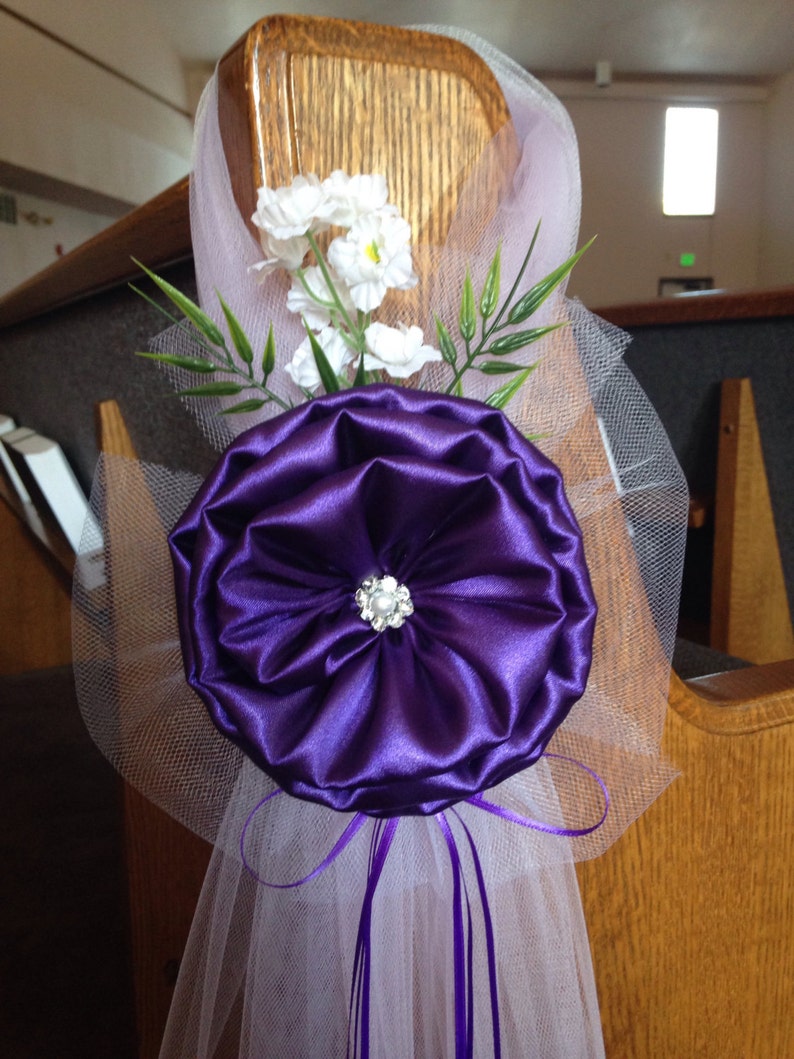 Dark Purple Elegant Wedding Pew Bows Chair Bows Pew Church Aisle Arch ...