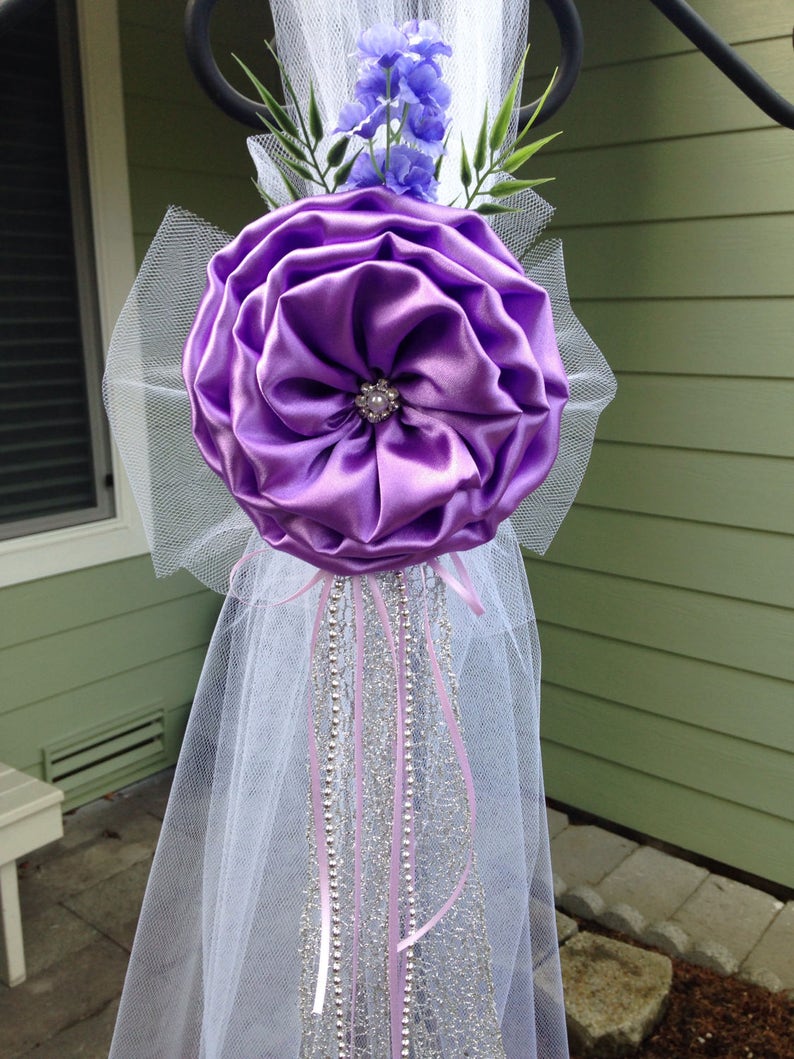 Lilac Lavender Silver Pew Bows, Chair Bows, Elegant Wedding Church ...