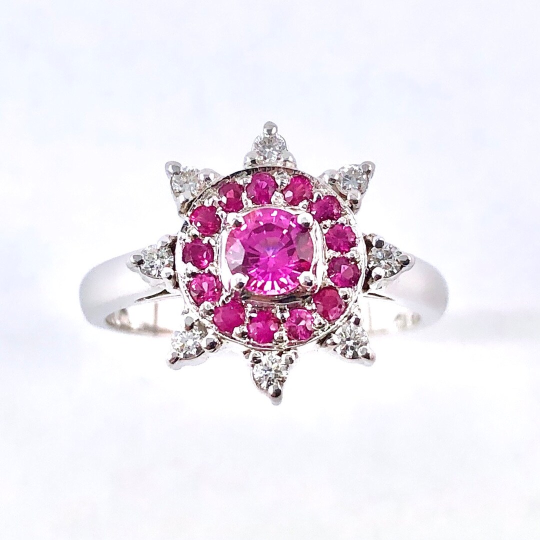 Australian Pink Sapphire With Pink Ruby and Diamonds Solid 14k White ...