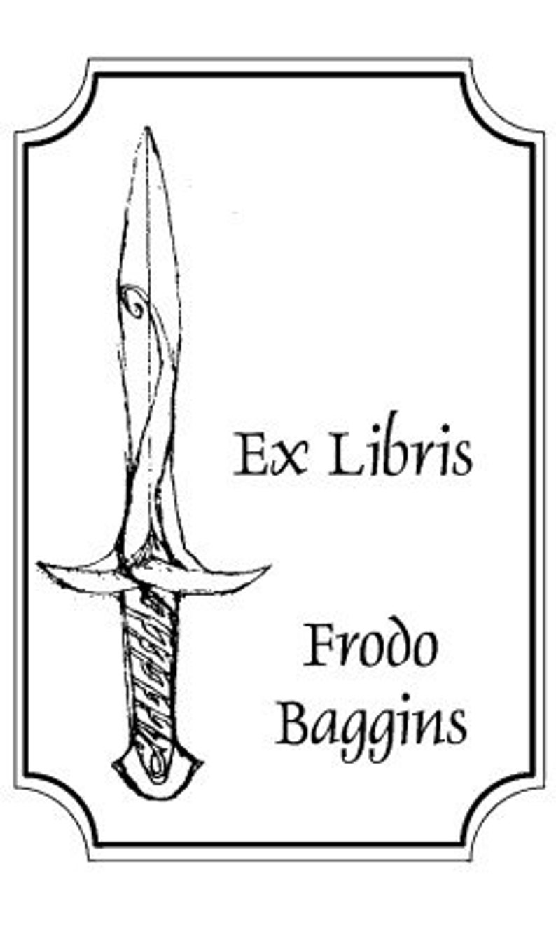 Personalized LOTR / Lord of the Rings / Hobbit / Elven Sword Sting ex Libris Library Wooden ...