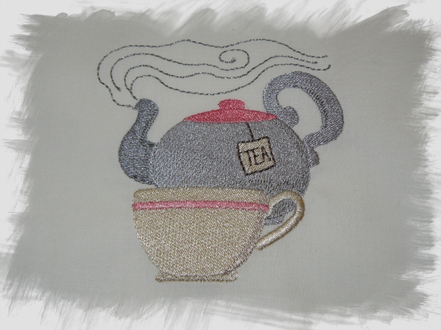 Teapot and Cup Machine Embroidery Design with free Redwork | Etsy