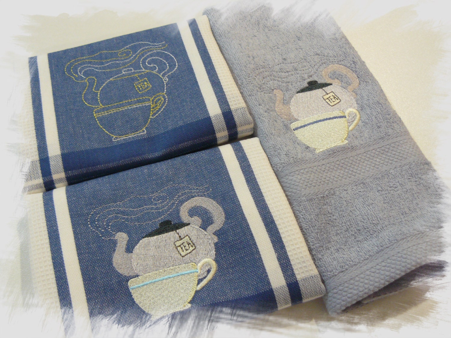 Teapot and Cup Machine Embroidery Design with free Redwork | Etsy