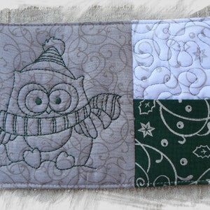 Winter Owl Mug Rug With Pocket in the Hoop Machine Embroidery Design - Etsy