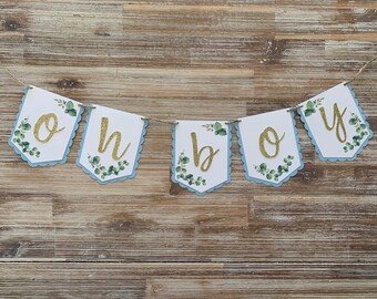 Sage Oh Baby Banner for Baby Shower Sage Green, White, Gold Eucalyptus ...