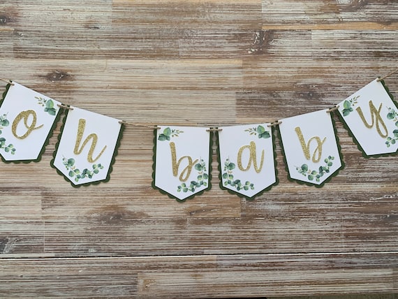 Forest Oh Baby Banner for Baby Shower Sage Green White - Etsy