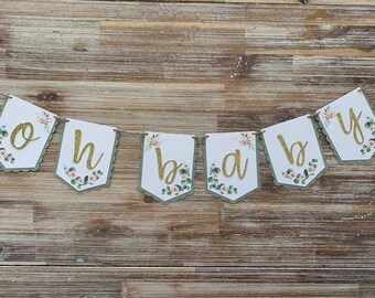 Blue Oh Boy Banner for Baby Shower Baby Blue, Sage Green, White, Gold ...