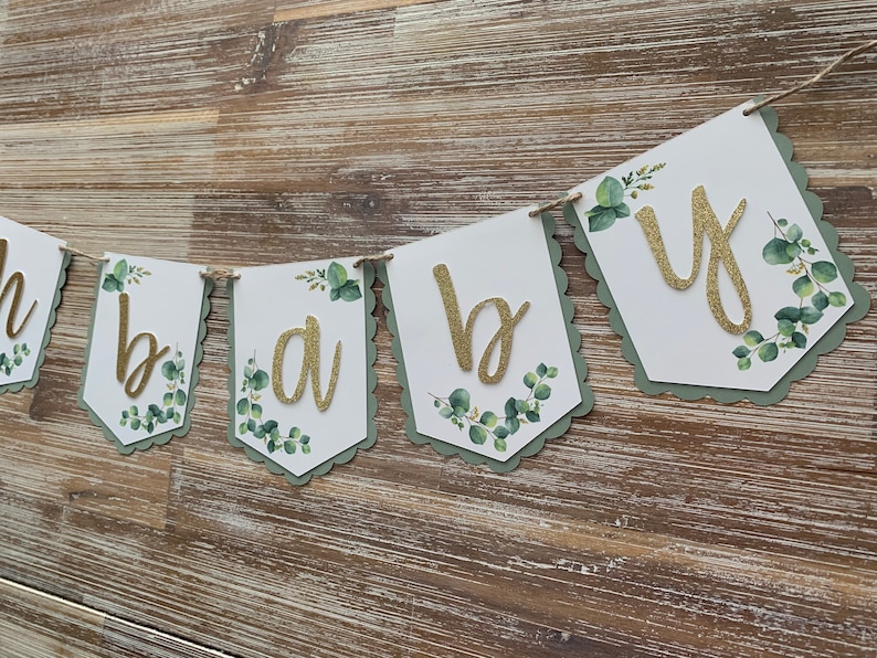 Sage Oh Baby Banner for Baby Shower Sage Green White Gold - Etsy