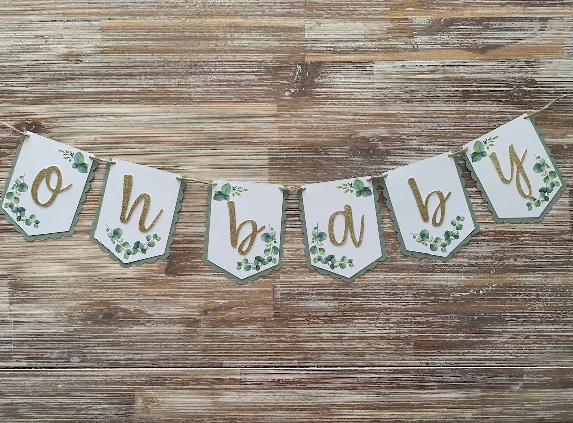 Sage Oh Baby Banner for Baby Shower Sage Green White Gold - Etsy