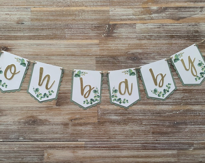 Sage Oh Baby Banner for Baby Shower Sage Green, White, Gold Eucalyptus ...