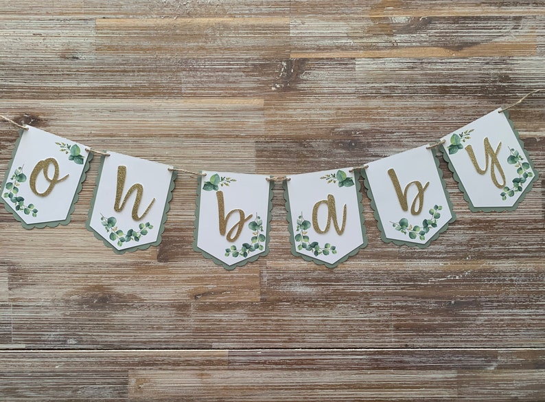 Sage Oh Baby Banner for Baby Shower Sage Green White Gold - Etsy