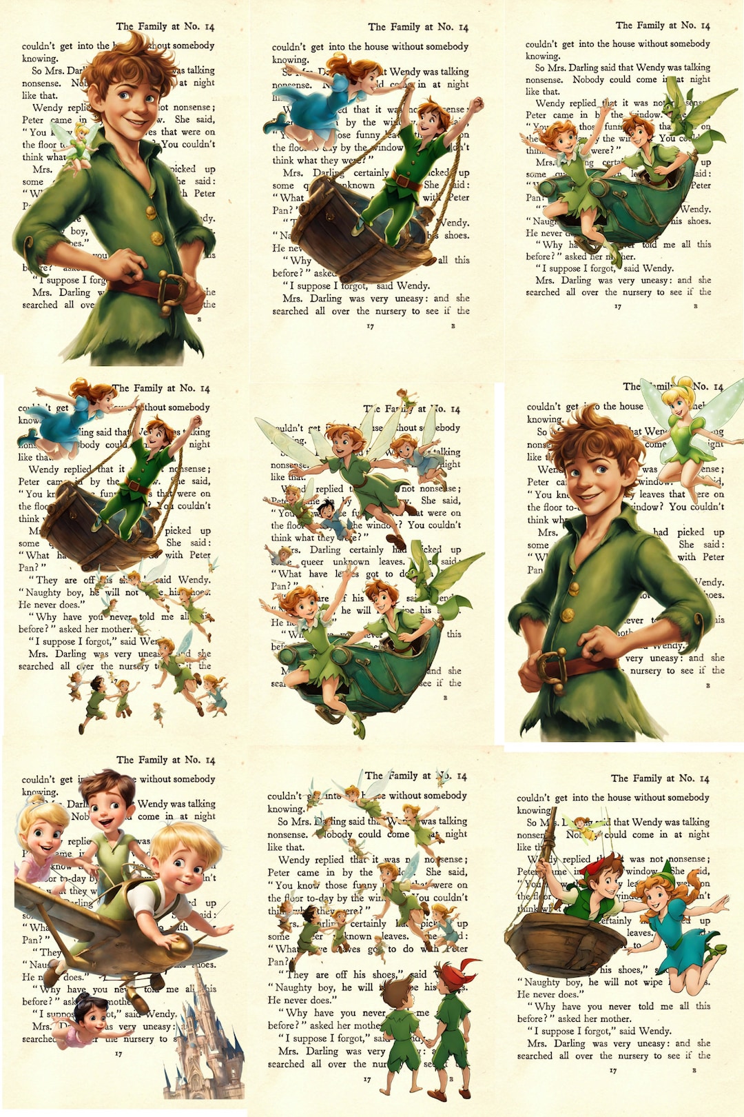 Vintage 1930's Peter Pan Book Pages, Overprinted With Characters. Wendy ...