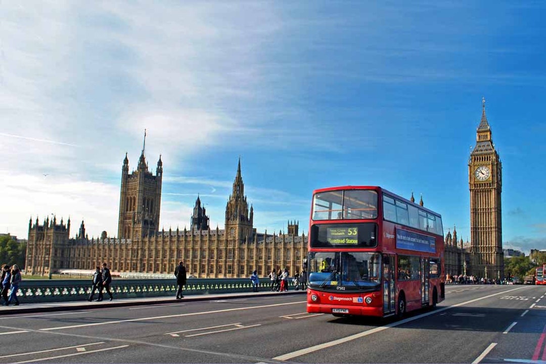 Houses of Parliament Red Bus Westminster Bridge London England - Etsy