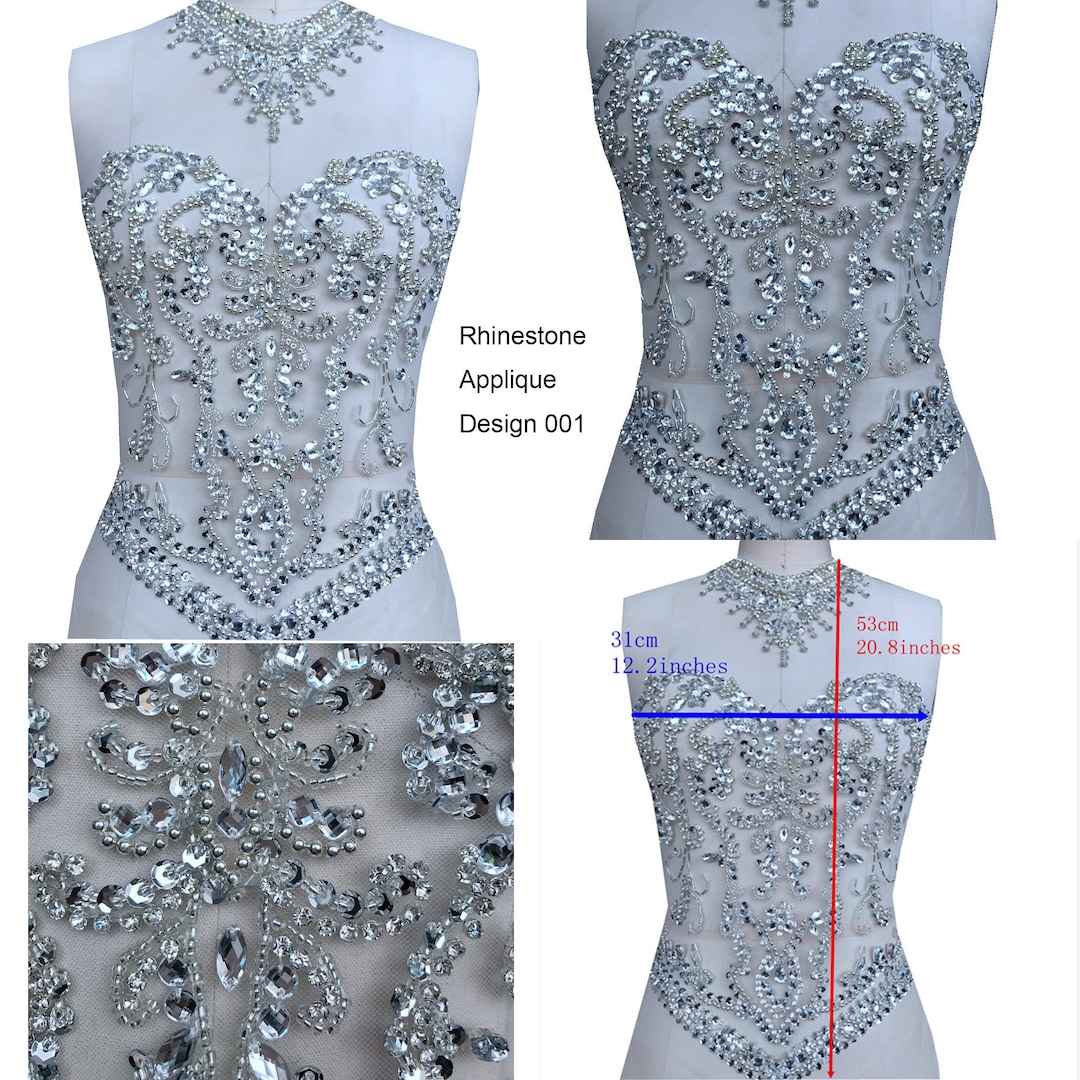 Rhinestone Bodice Applique on Lace Mesh , Rhinestone Beaded Crystal ...