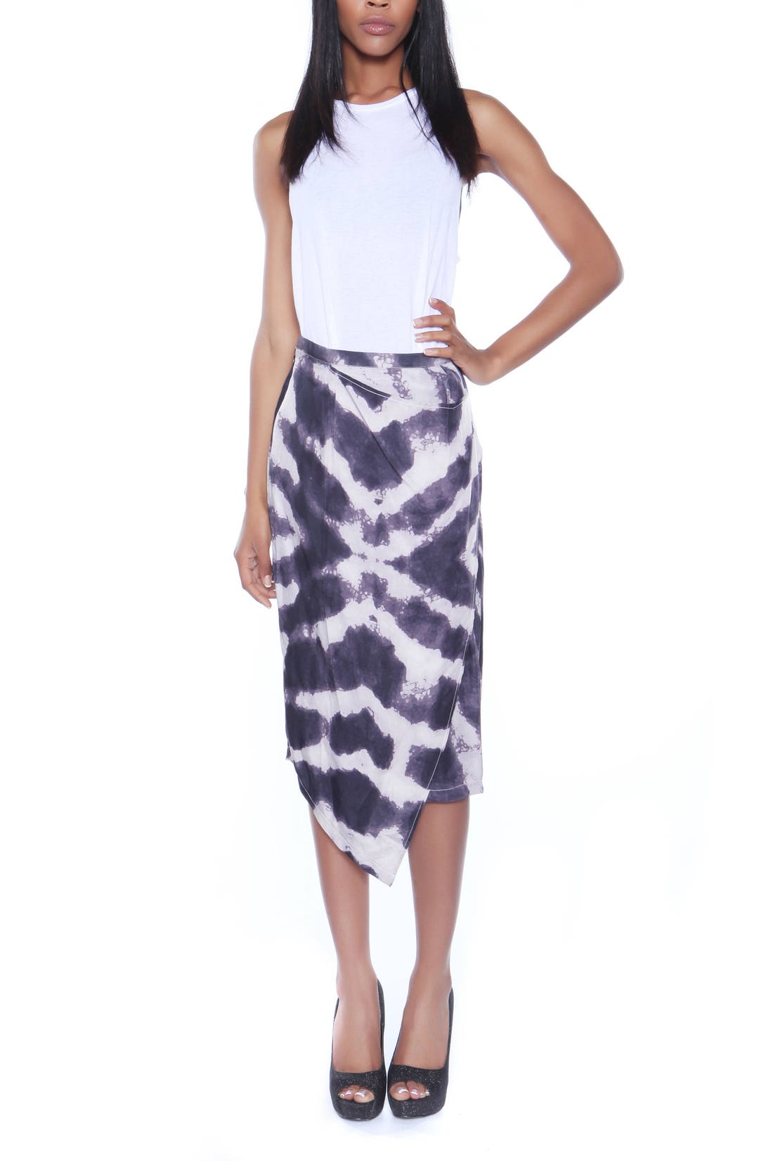 Falda de índigo, falda Adire, falda asimétrica, falda de estampado azul ...