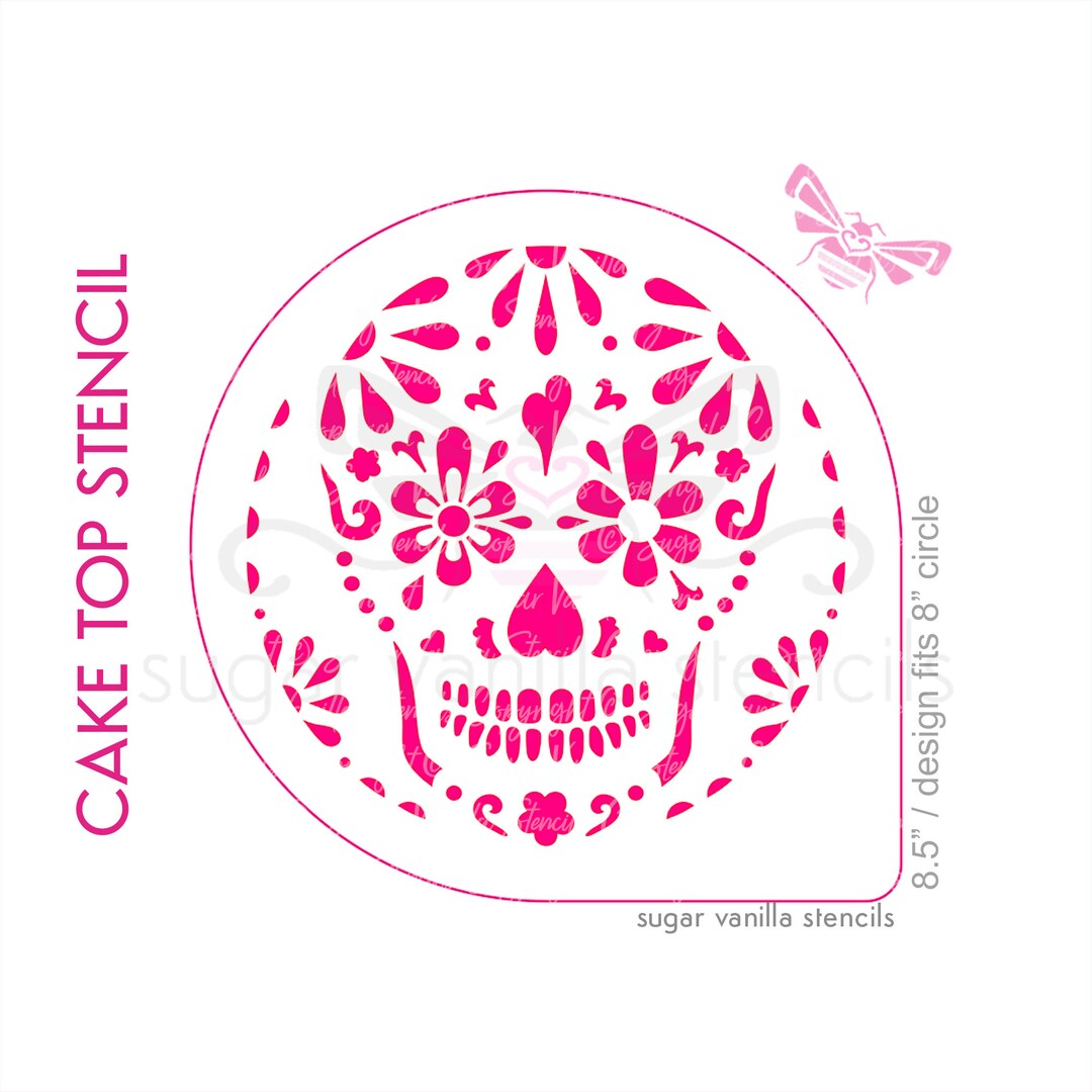 Sugar Skull Cake Top Stencil - Halloween Cake Stencil, Dia De Los ...