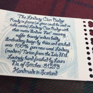 XL Lindsay Clan Badge - "endure Fort" - Bespoke Embroidery on 100% Pure ...